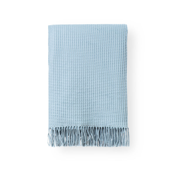 Coastal Throw Blanket, Waffle Weave with Fringe, Baby Blue Waffle Weave ...