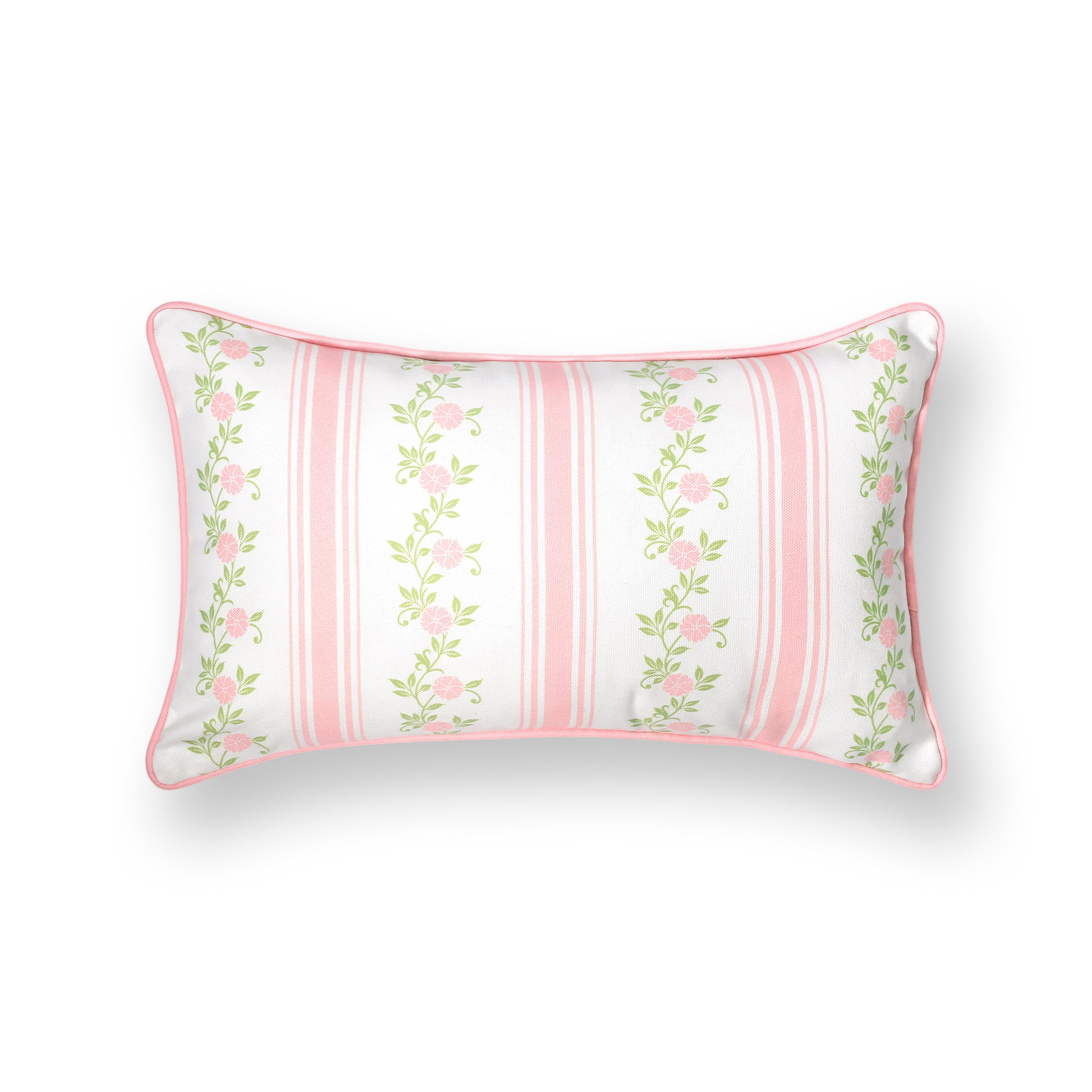 Coastal Pink Outdoor Pillow Cover, Stripe Floral, Blush Pink, 12"x20 ...
