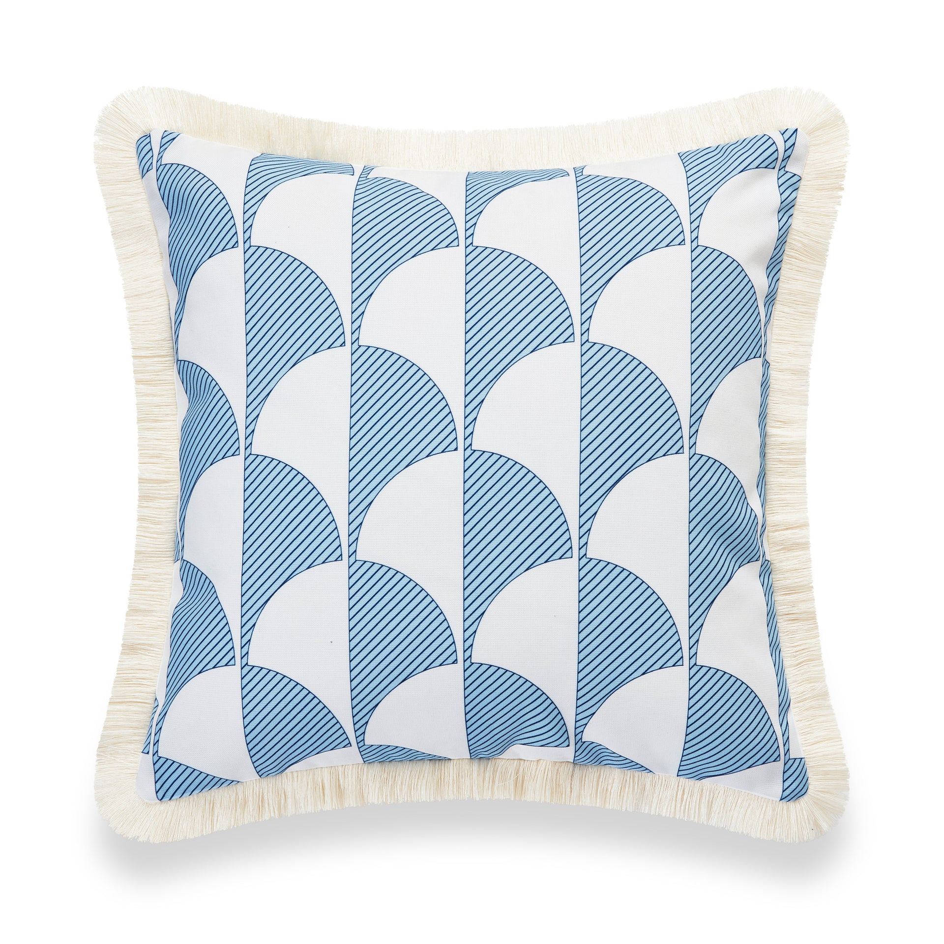 Coastal Baby Blue Geometric Pillow Cover, Scale Motif Fringe | Hofdeco