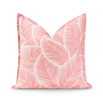 Coastal Coral Pink Throw Pillow Cover, Palm Leaf | Hofdeco