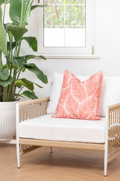Coastal Coral Pink Throw Pillow Cover, Palm Leaf | Hofdeco
