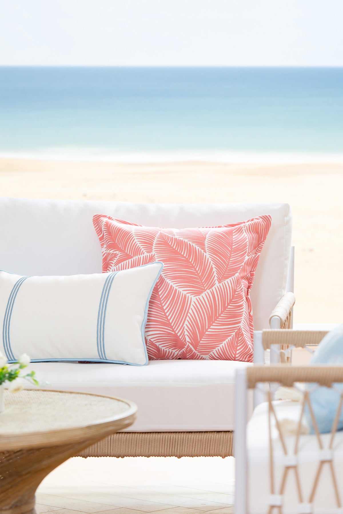 Coastal Coral Pink Throw Pillow Cover, Palm Leaf | Hofdeco